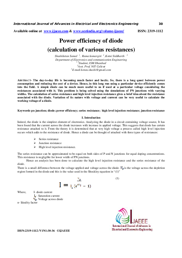 (PDF) Power efficiency of diode ( calculation of various resistances )