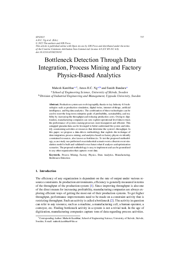 Pdf Bottleneck Detection Through Data Integration Process Mining And