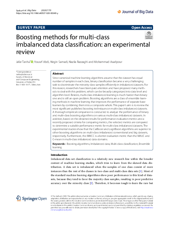 (PDF) Boosting methods for multi-class imbalanced data classification: an experimental review ...