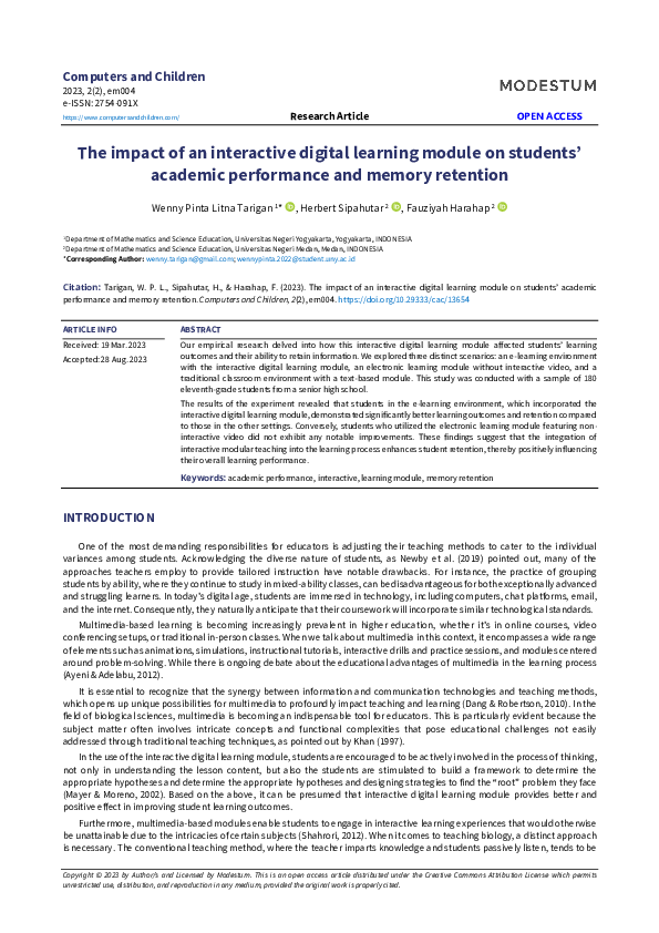 (PDF) The impact of an interactive digital learning module on students ...