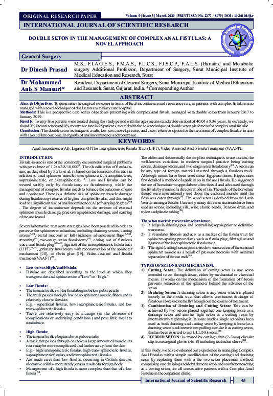 (PDF) Double Seton In The Management Of Complex Anal Fistulas: A Novel ...