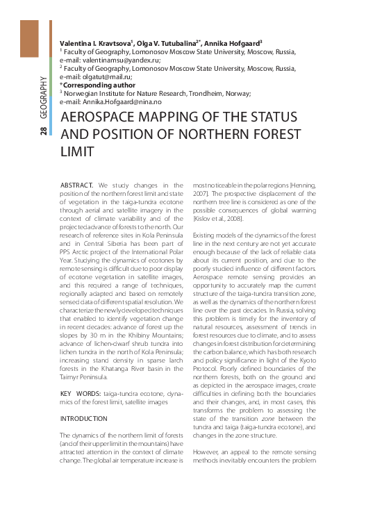 (PDF) Aerospace Mapping of the Status and Position of Northern Forest Limit