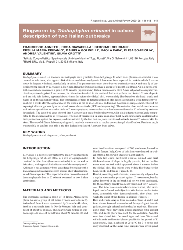 (PDF) Ringworm by Trichophyton erinacei in calves: description of two ...