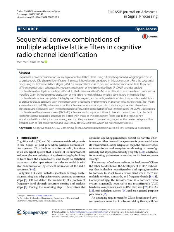 (PDF) Sequential convex combinations of multiple adaptive lattice filters in cognitive radio ...