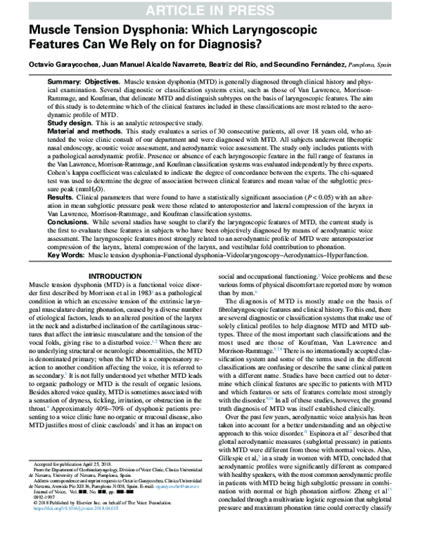 (PDF) Muscle Tension Dysphonia: Which Laryngoscopic Features Can We ...