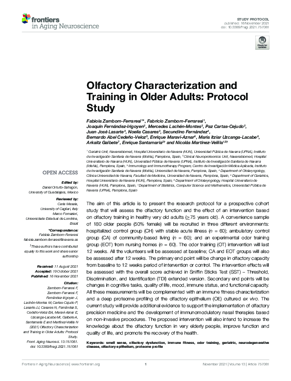 (PDF) Olfactory Characterization and Training in Older Adults: Protocol ...