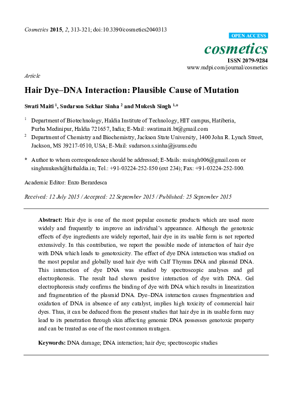 (PDF) Article Hair Dye–DNA Interaction: Plausible Cause of Mutation ...