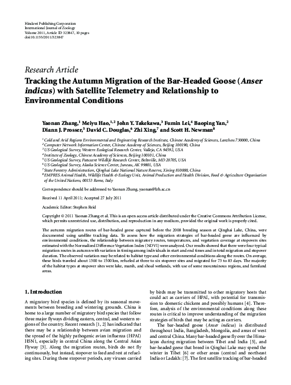 (PDF) Tracking the Autumn Migration of the Bar-Headed Goose (Anser ...