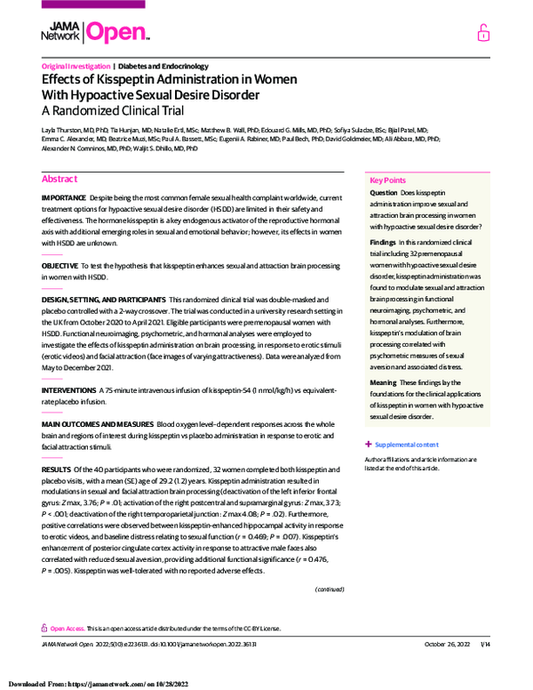 (PDF) Effects of Kisspeptin Administration in Women With Hypoactive ...