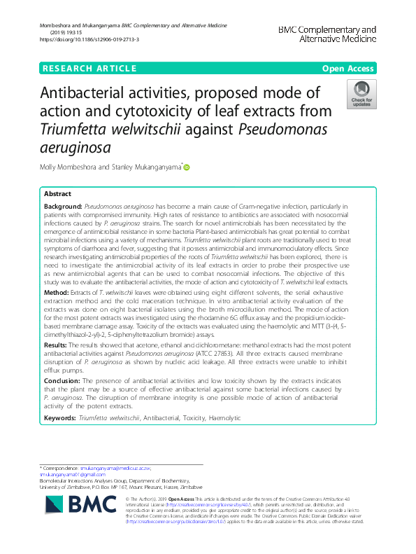(PDF) Antibacterial activities, proposed mode of action and cytotoxicity of leaf extracts from ...