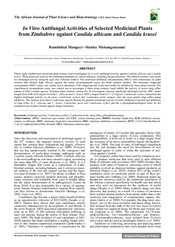 (PDF) In Vitro Antifungal Activities of Selected Medicinal Plants from Zimbabwe against Candida ...