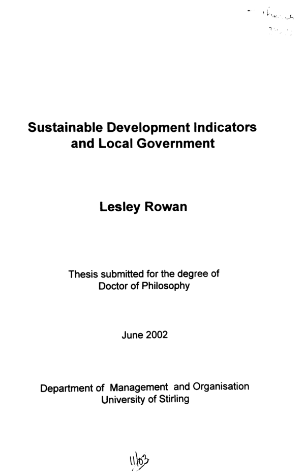 (PDF) Sustainable development indicators and local government