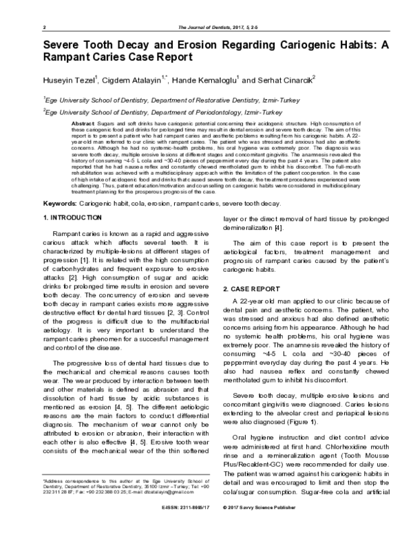 (PDF) Severe Tooth Decay and Erosion Regarding Cariogenic Habits: A ...