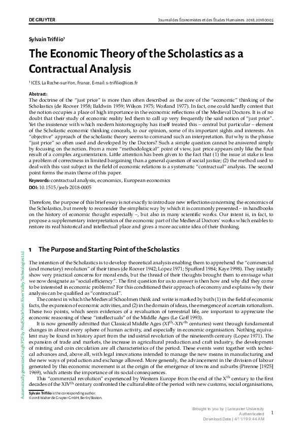 (PDF) The Economic Theory of the Scholastics as a Contractual Analysis