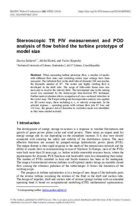(PDF) Stereoscopic TR PIV measurement and POD analysis of flow behind the turbine prototype of ...