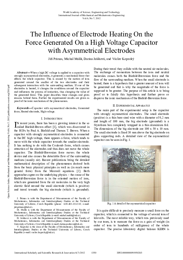 (PDF) The Influence Of Electrode Heating On The Force Generated On A High Voltage Capacitor With ...