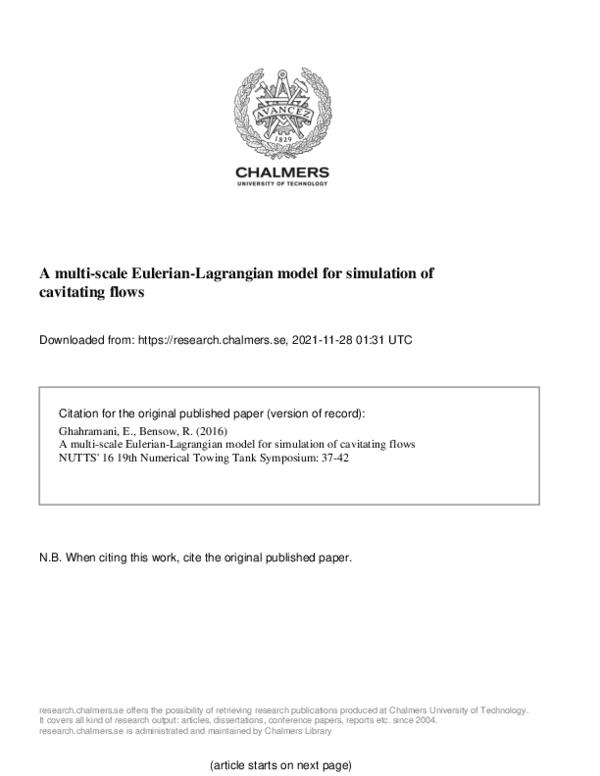 (PDF) A multi-scale Eulerian-Lagrangian model for simulation of cavitating flows