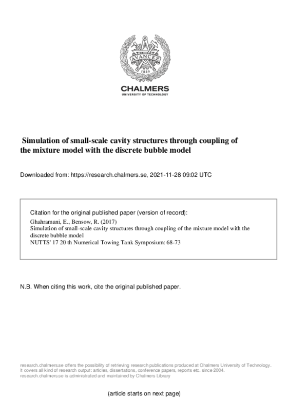 (PDF) Coupling of the cavitation mixture model with the discrete bubble model