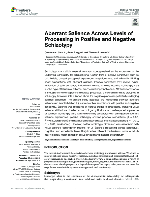 (PDF) Aberrant Salience Across Levels of Processing in Positive and ...