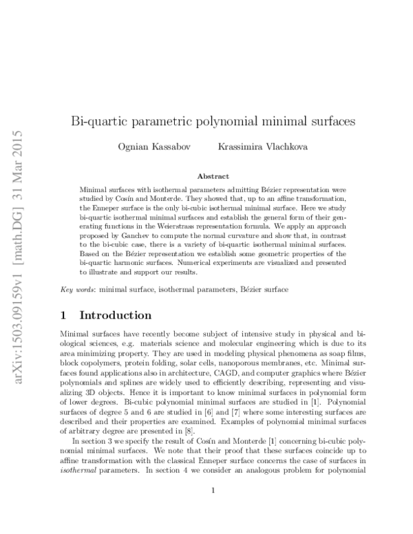 (PDF) Bi-quartic parametric polynomial minimal surfaces