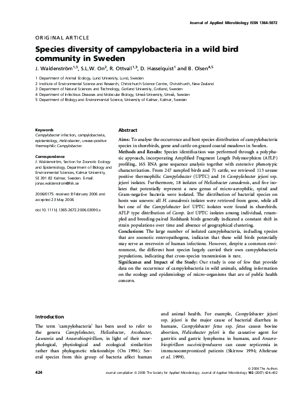 (PDF) Species diversity of campylobacteria in a wild bird community in ...