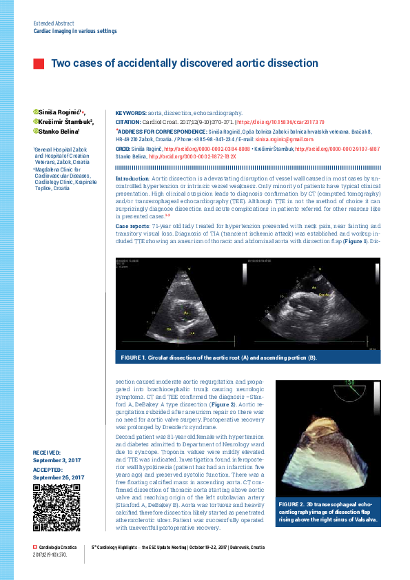 (PDF) Two cases of accidentally discovered aortic dissection | Sinisa ...
