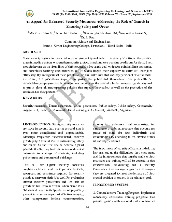 (PDF) An Appeal for Enhanced Security Measures: Addressing the Role of ...