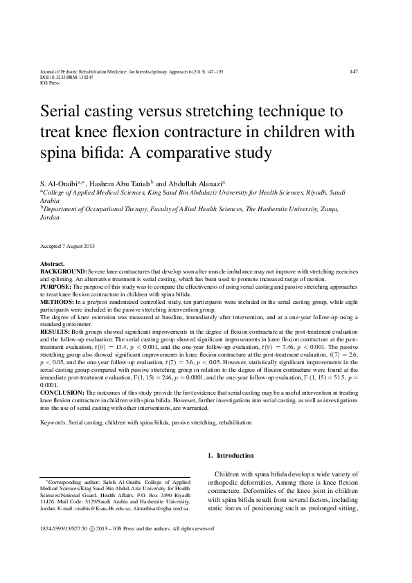 (PDF) Serial casting versus stretching technique to treat knee flexion ...