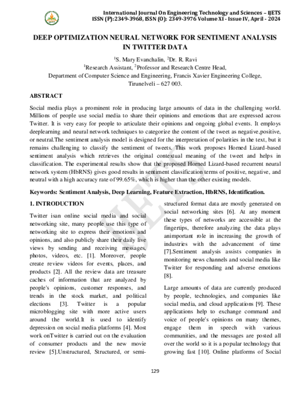 (PDF) DEEP OPTIMIZATION NEURAL NETWORK FOR SENTIMENT ANALYSIS IN TWITTER DATA