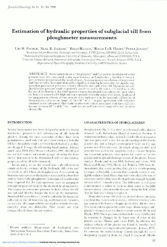 (PDF) Estimation of hydraulic properties of subglacial till from ...