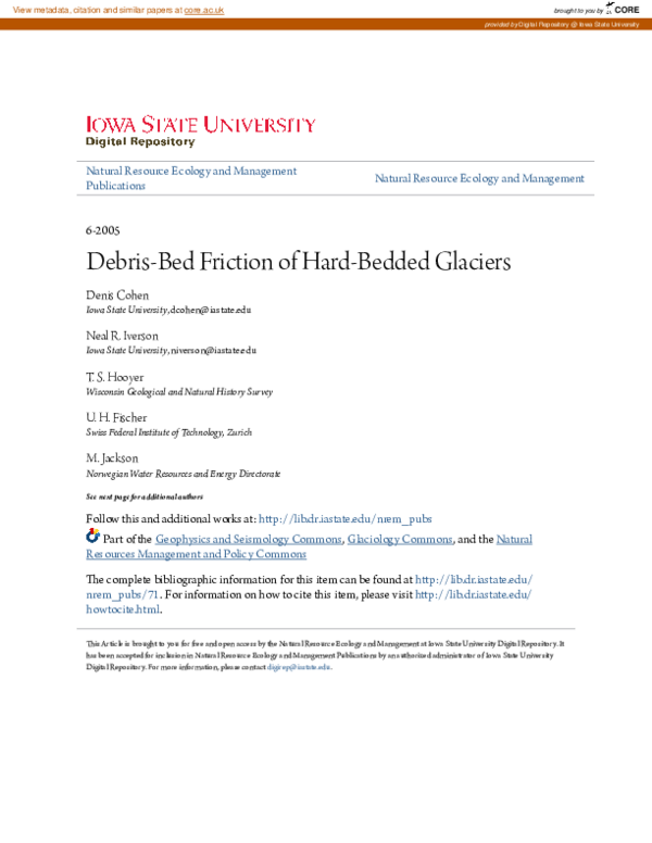 (PDF) Debris‐bed friction of hard‐bedded glaciers