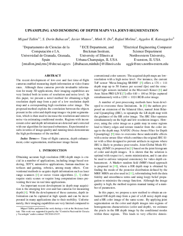 (PDF) Upsampling and denoising of depth maps via joint-segmentation