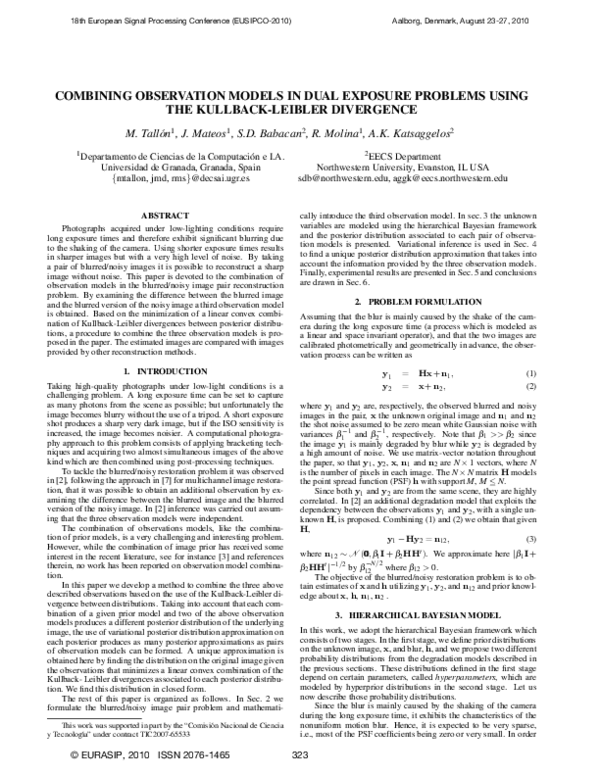 (PDF) Combining observation models in dual exposure problems using the Kullback-Leibler divergence