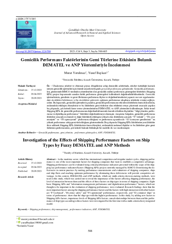 (PDF) Investigation of the Effects of Shipping Performance Factors on ...