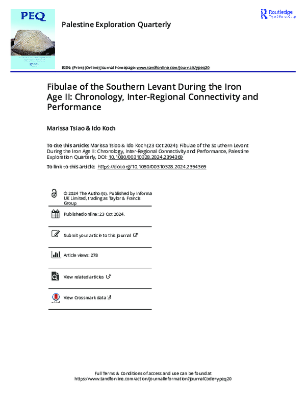 (PDF) Tsiao, M. and Koch, I. 2024. Fibulae of the Southern Levant ...