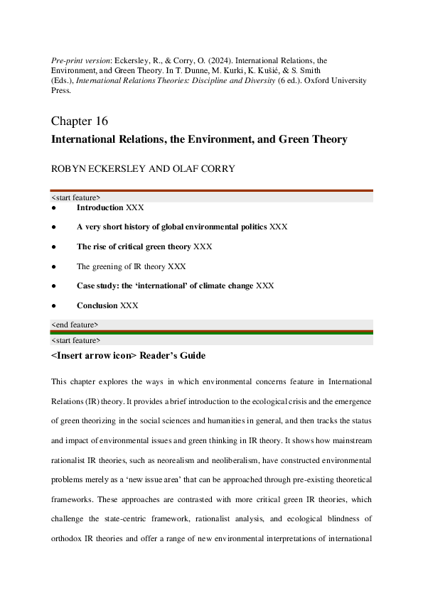 (PDF) International Relations, the Environment, and Green Theory