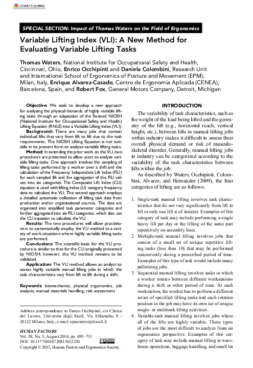 (PDF) Variable Lifting Index (VLI): A New Method for Evaluating Variable Lifting Tasks