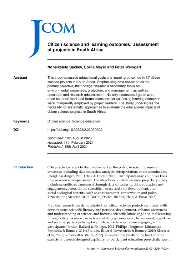 (PDF) Citizen science and learning outcomes: assessment of projects in ...