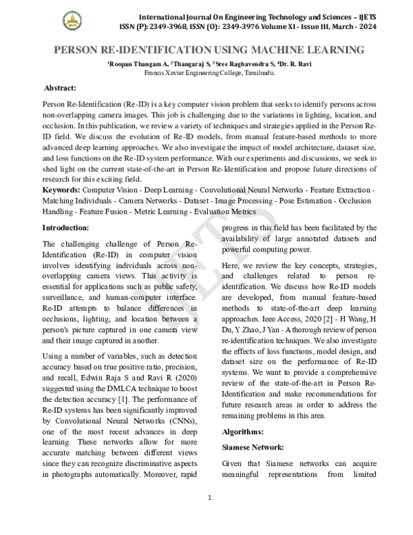 (PDF) PERSON RE-IDENTIFICATION USING MACHINE LEARNING