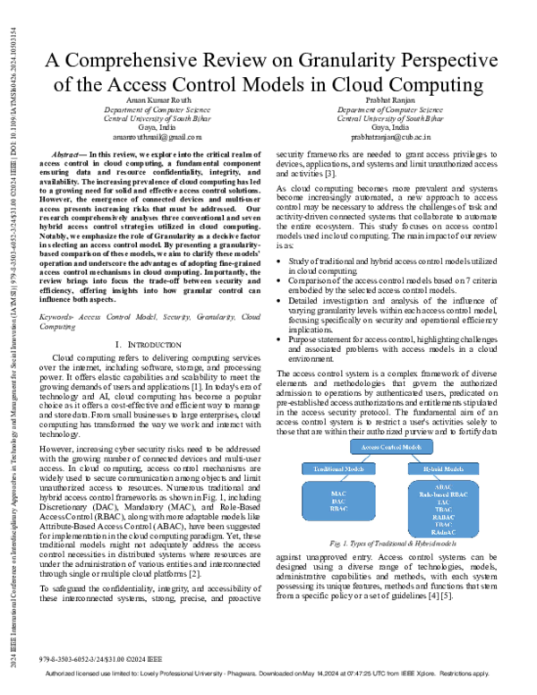 (PDF) A Comprehensive Review on Granularity Perspective of the Access Control Models in Cloud ...