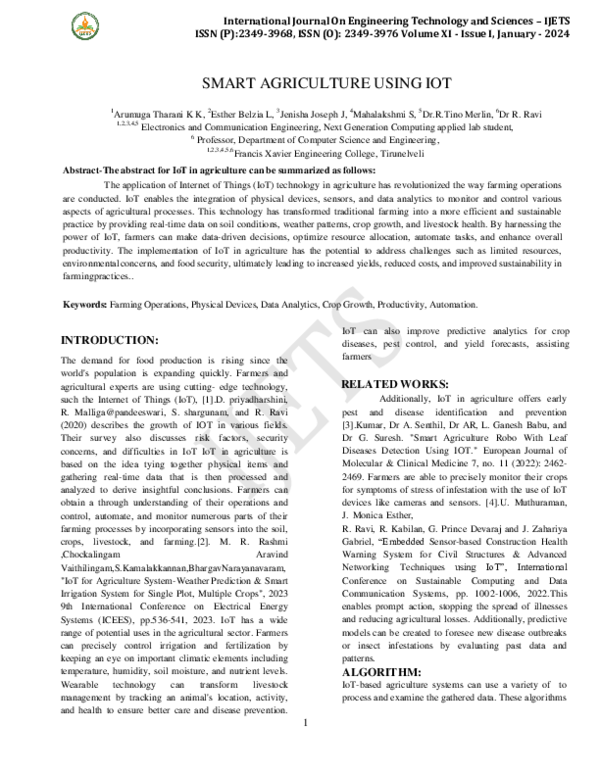 (PDF) SMART AGRICULTURE USING IOT