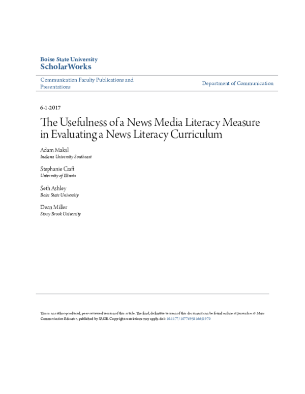 (PDF) The Usefulness of a News Media Literacy Measure in Evaluating a ...