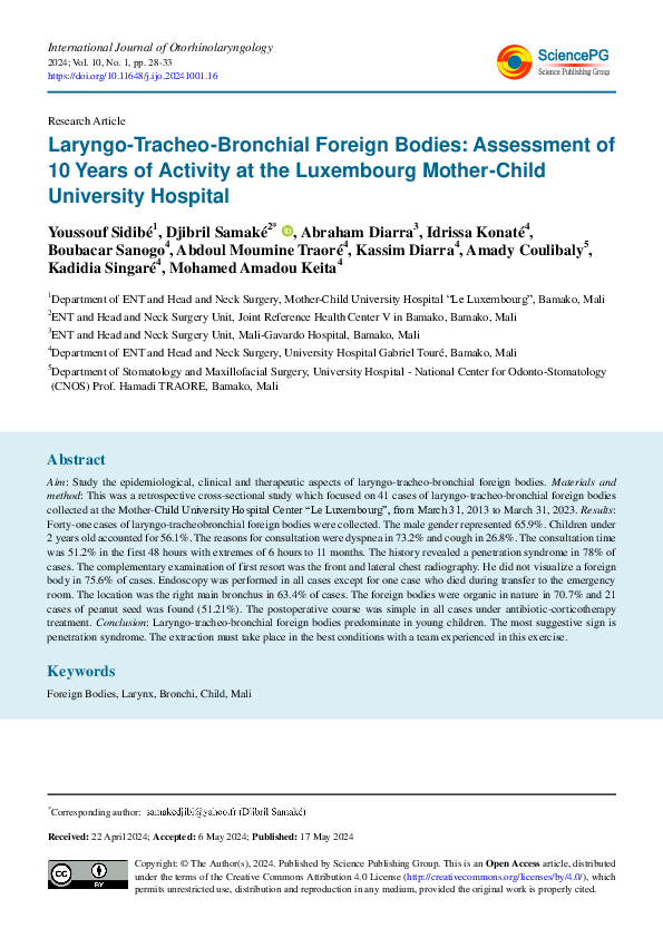 (PDF) Laryngo-Tracheo-Bronchial Foreign Bodies: Assessment of 10 Years ...