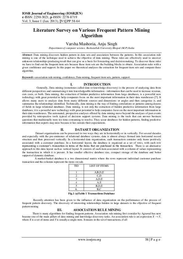 (PDF) Literature Survey on Various Frequent Pattern Mining Algorithm