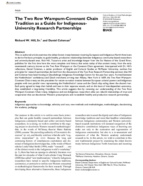 (PDF) The Two Row Wampum-Covenant Chain Tradition as a Guide for ...