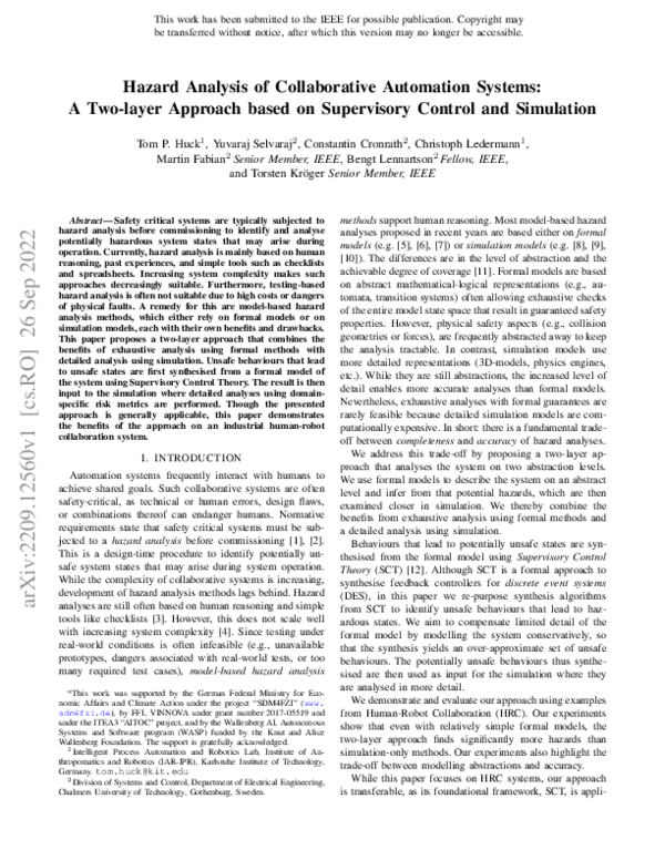 (PDF) Hazard Analysis of Collaborative Automation Systems: A Two-layer ...