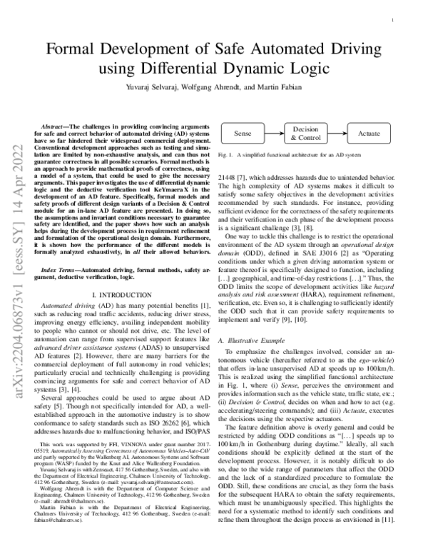 Pdf Formal Development Of Safe Automated Driving Using Differential Dynamic Logic