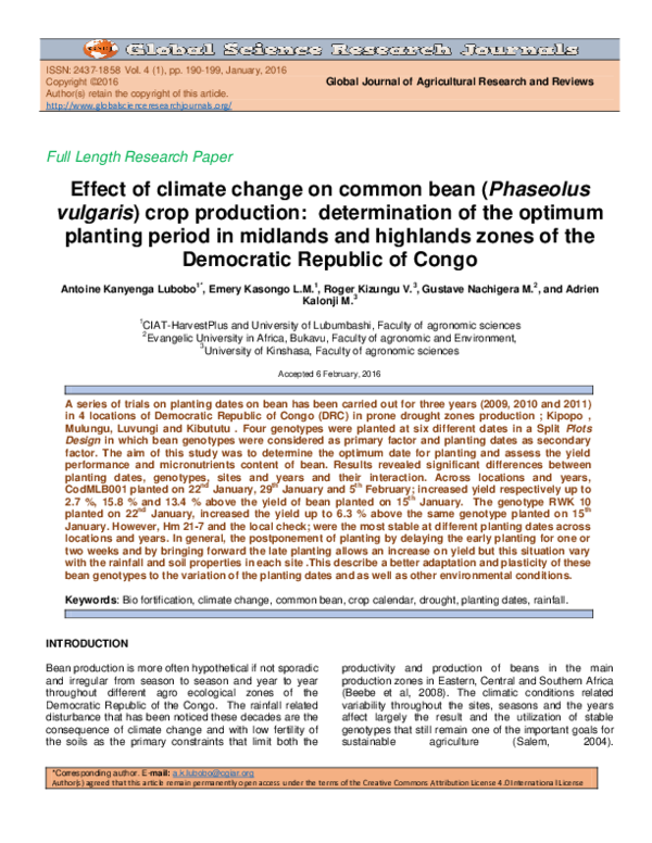 (PDF) Effect of climate change on common bean (Phaseolus vulgaris) crop production ...