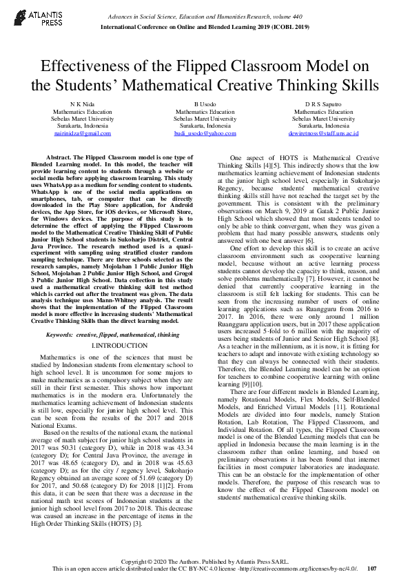 (PDF) Effectiveness of the Flipped Classroom Model on the Students’ Mathematical Creative ...