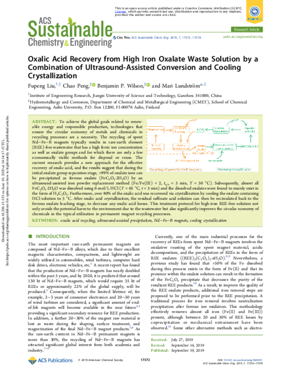 (PDF) Oxalic Acid Recovery from High Iron Oxalate Waste Solution by a ...